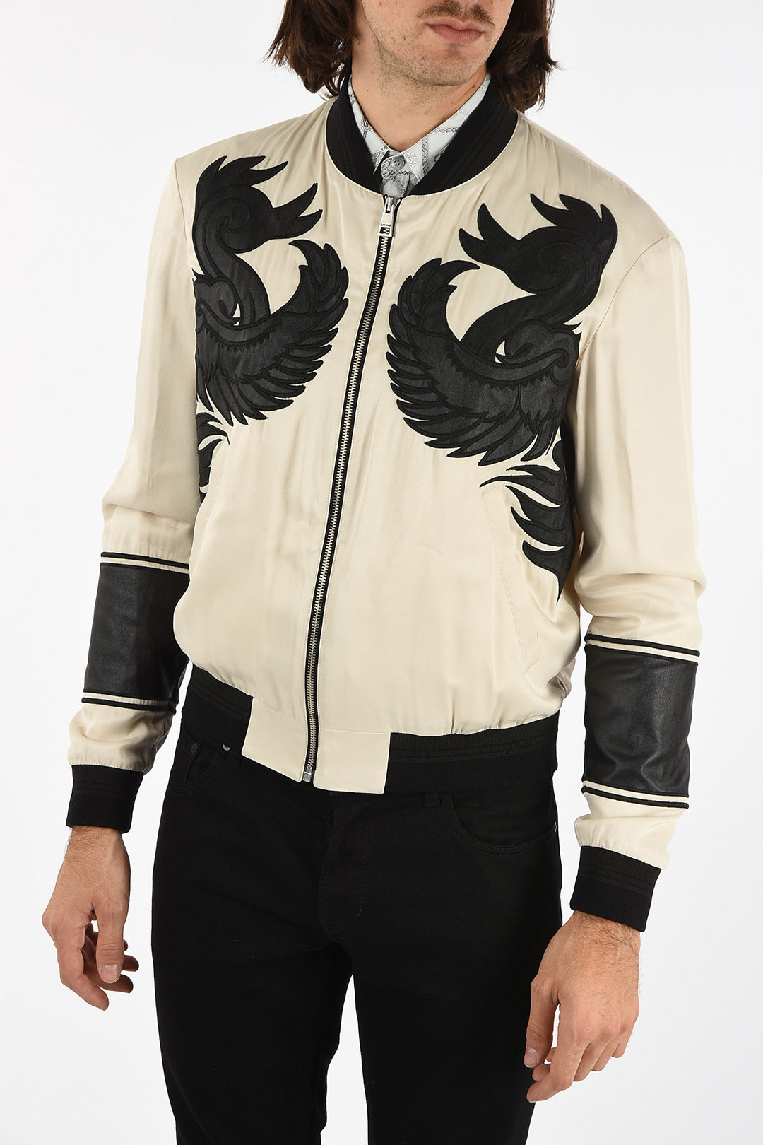JUST CAVALLI men Jackets Sz 48 IT Ivory Full Zip Bomber White 48 (Italy ...