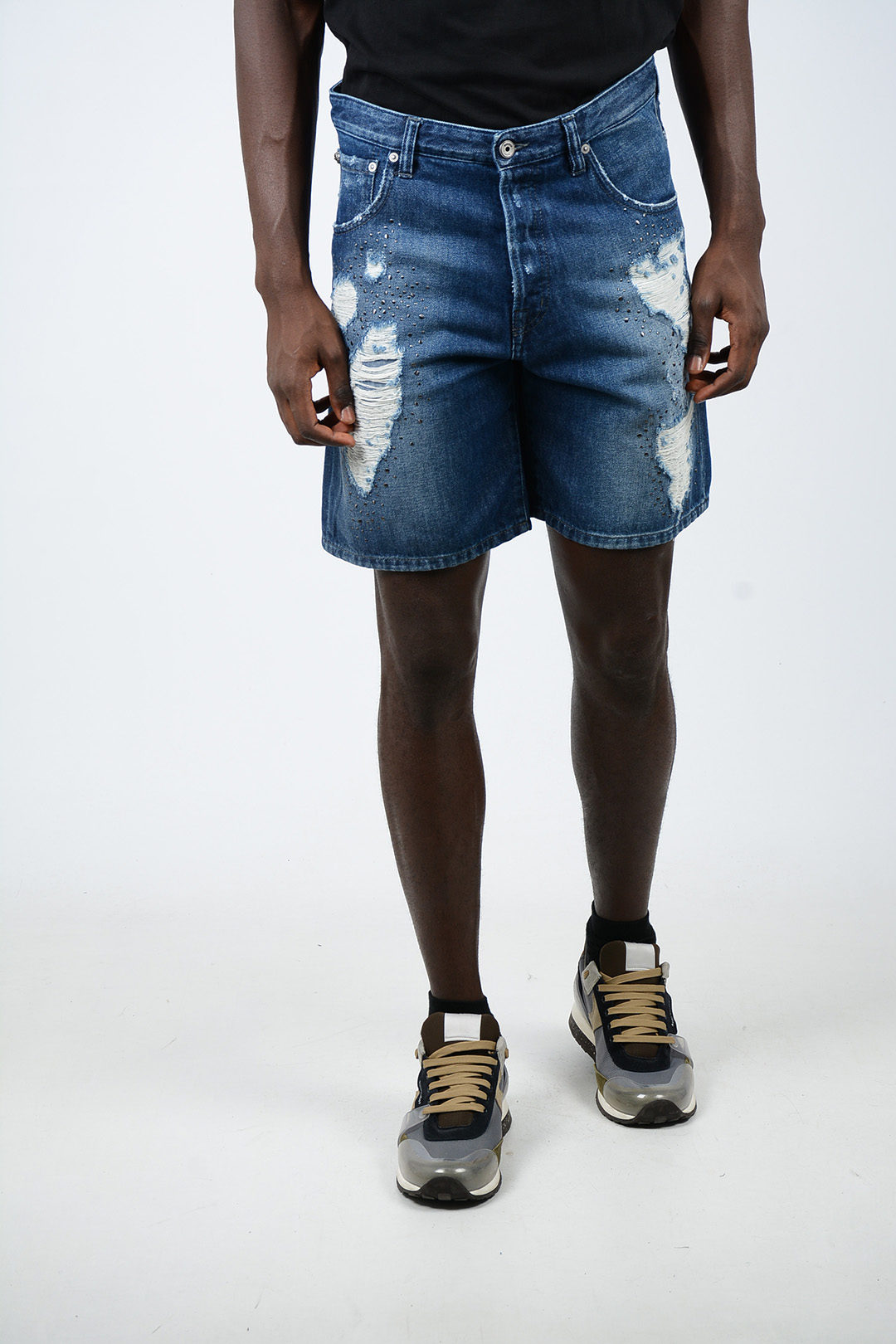 JUST CAVALLI men Jeans Sz 32 Blue Denim Distressed Shorts Pants Bermuda ...
