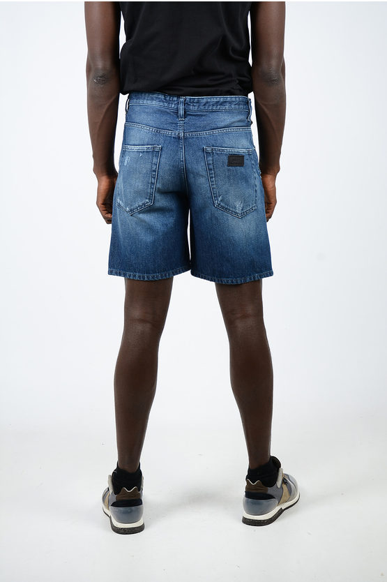 JUST CAVALLI men Jeans Sz 32 Blue Denim Distressed Shorts Pants Bermuda ...