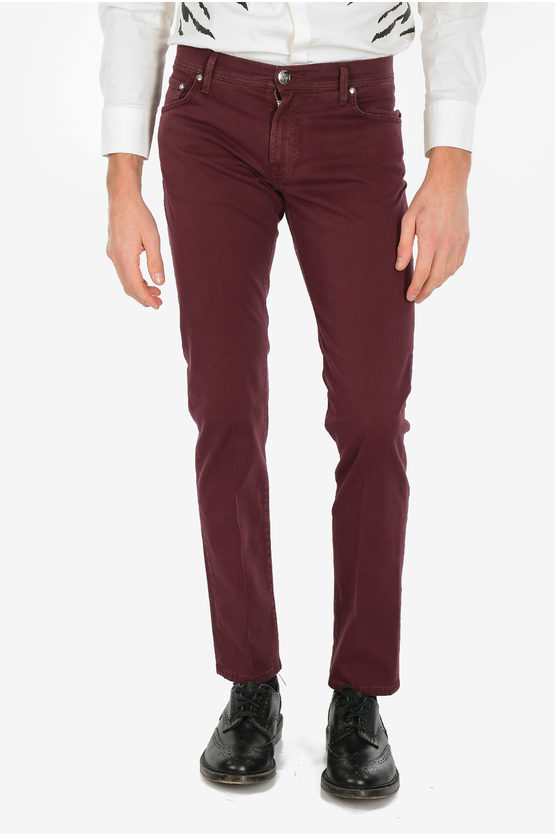 CORNELIANI Uomo Jeans Sz 32 ID Borgogna Casual Stretch Pantaloni cinque ...