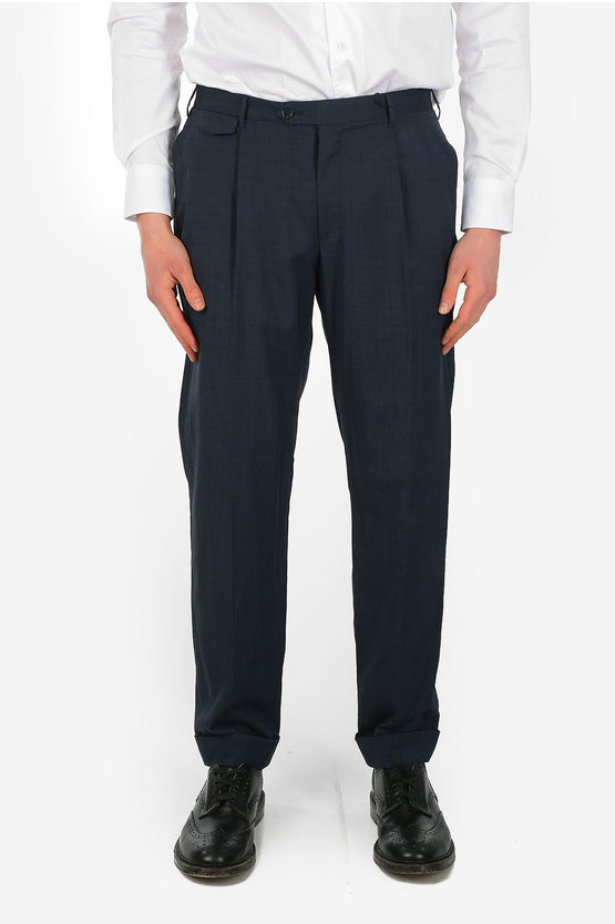 CORNELIANI men Trousers Unknown Size Blue Pleated Slacks Dress Pants ...